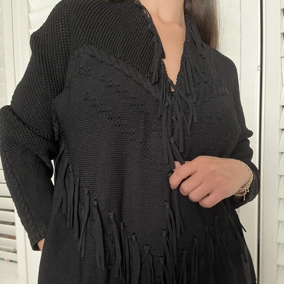 Maje | Jackets & Coats | Maje Black Kimono Style Fringed And Crocheted ...